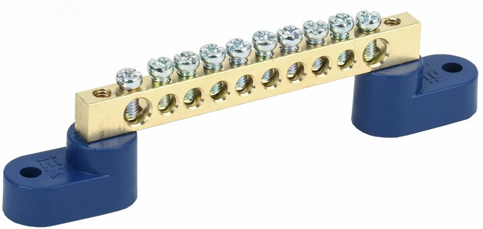 Шина нулевая IEK YNN10-69-10C2-K07 ШНИ-6x9-10У2-C, синяя, латунь, 1 шт.