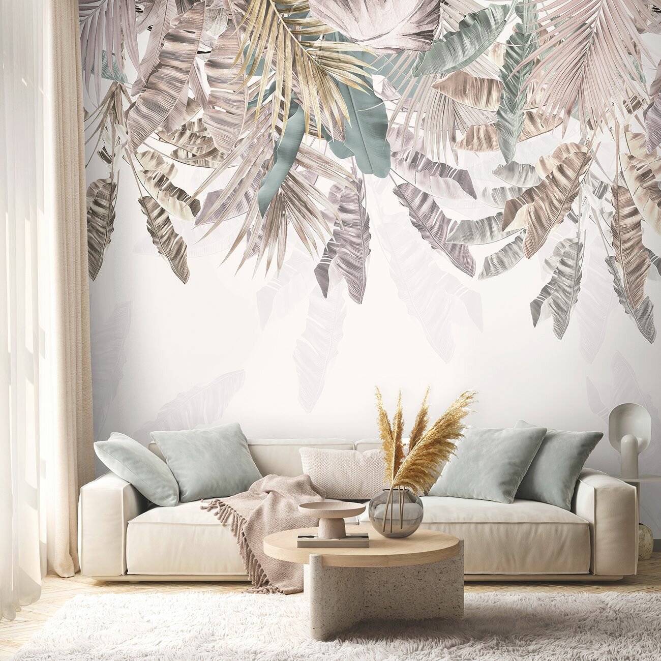 Фотообои/ F-408 Тропические листья на светлом фоне 300х270-1Divino