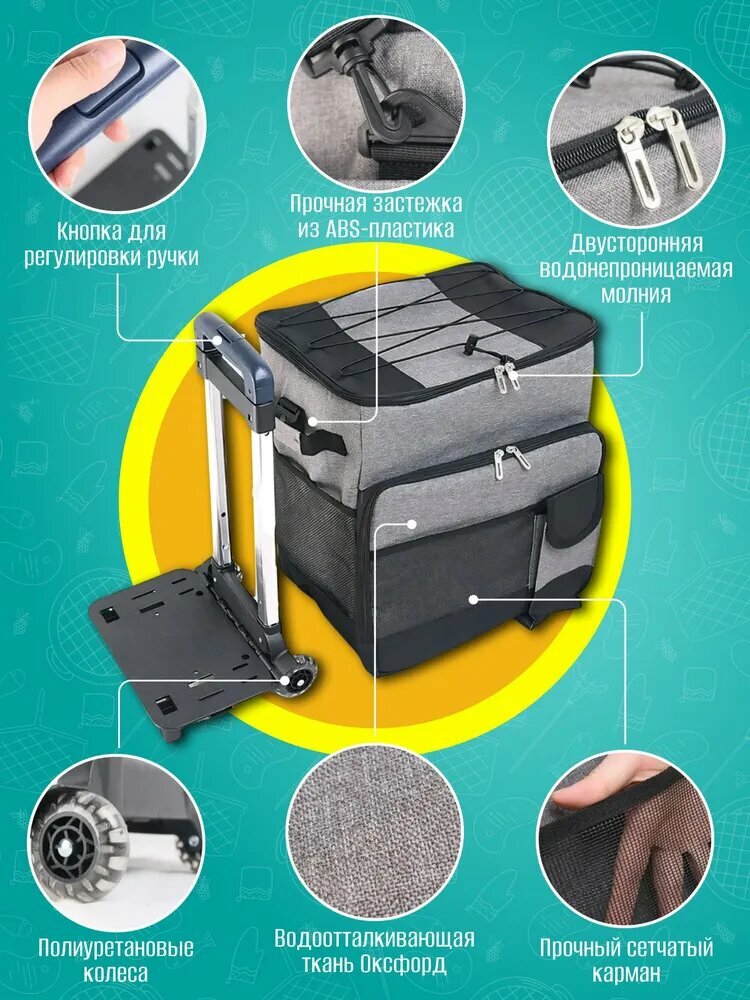 Термосумка, с тележкой и наплечным ремнем, на колесиках, для продуктов — фото 1