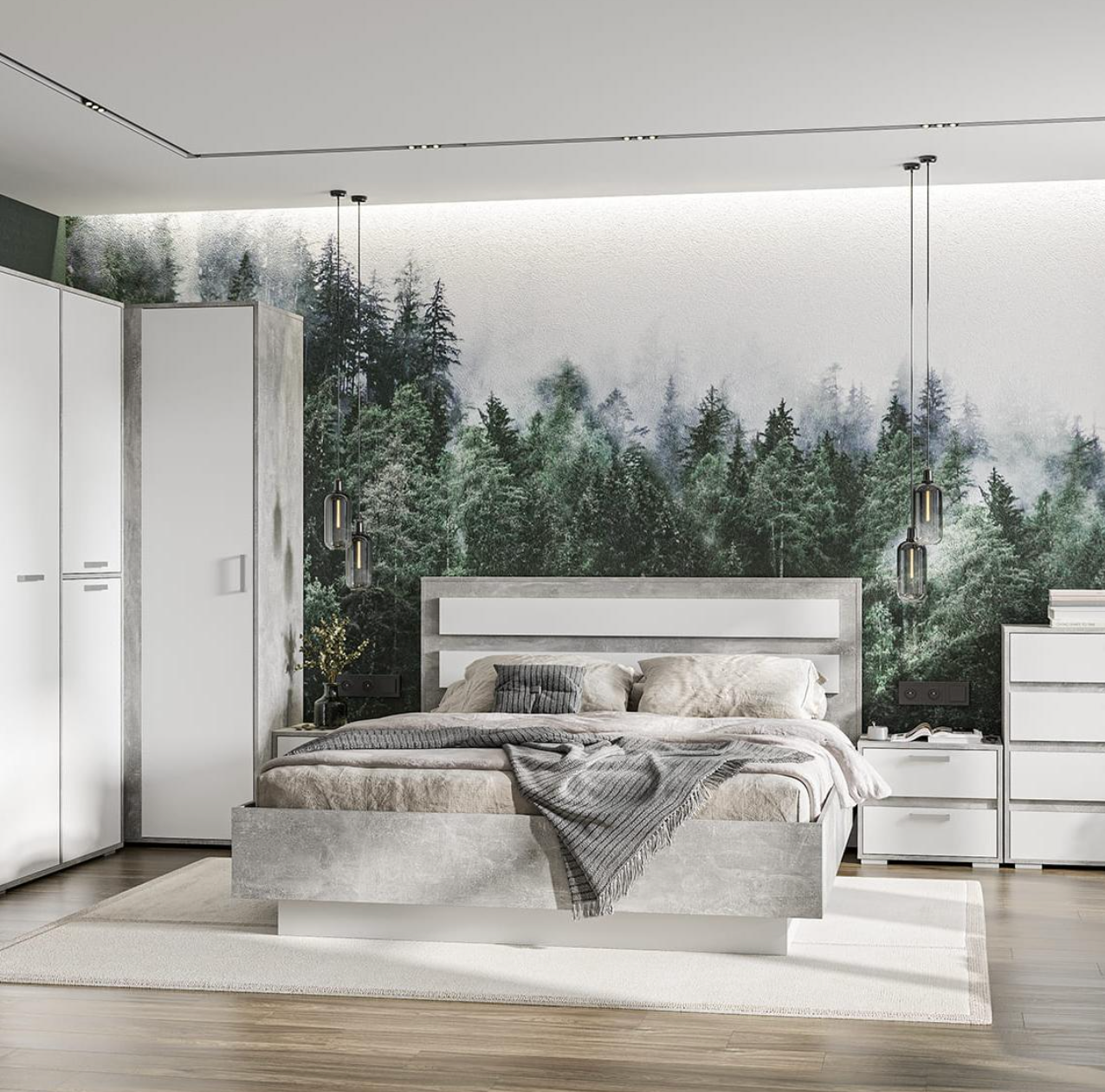 Денвер КР-02 Кровать 1,6х2,0 (1672х990х2100), ателье светлый/белый