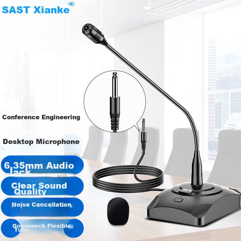 SAST Engineering Lecture Amplifier Conference Microphone, Condenser Microphone, Wired Gooseneck Style, for Training, Computer Desktop, Online Classes, Gaming, Voice Chat, 6.5 Version (5-Meter Cable)