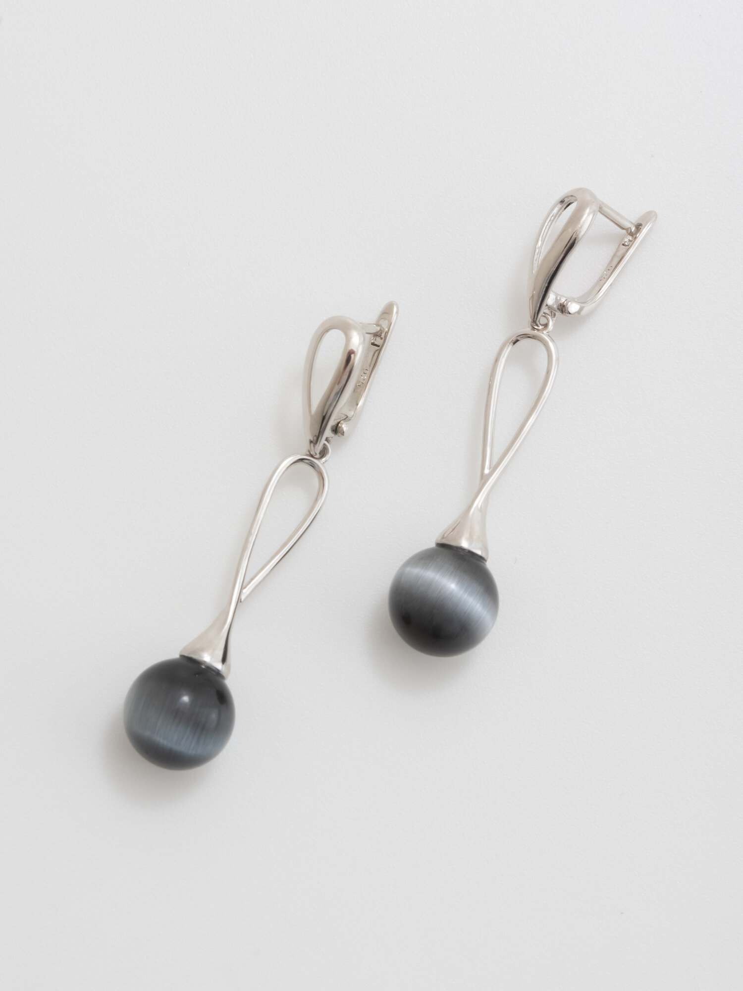 Серьги с подвесками, кошачий глаз