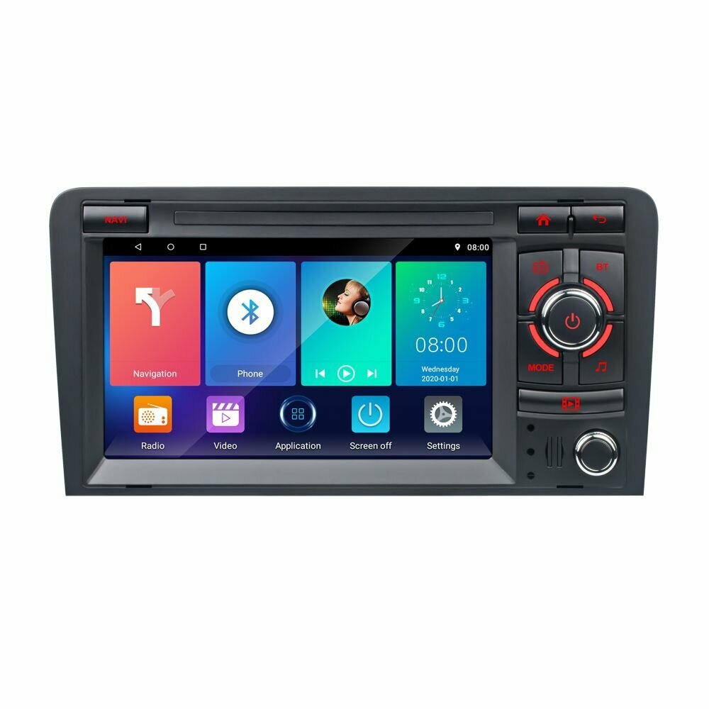 Автомагнитола для Audi A3 2003-2011 4+64G, 7 - дюймовый Android 12 WiFi, Bluetooth/ Mirror Link экран IPS, модем, камера заднего вида, GPS, FM, BT