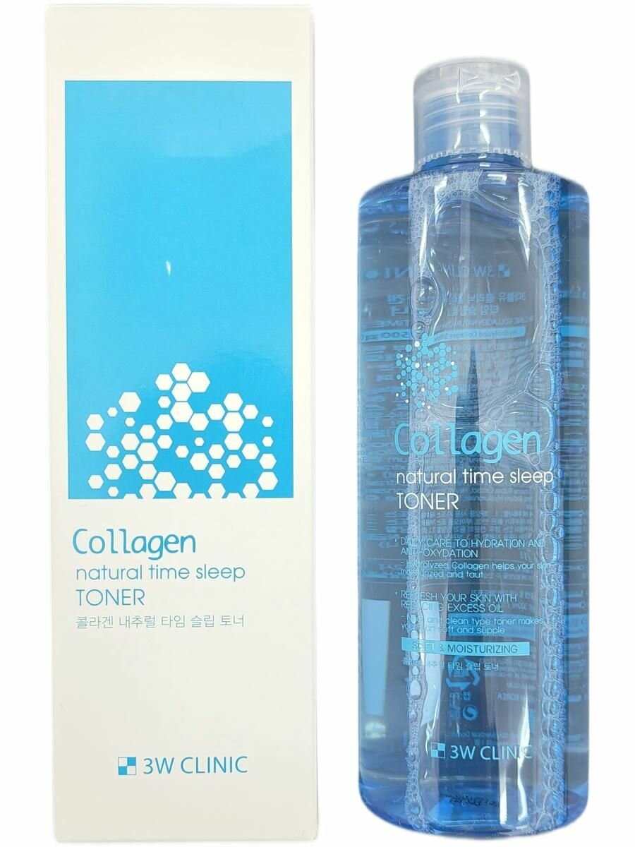 3W Clinic Тонер ночной для лица с коллагеном 500ppm Корея, 300мл