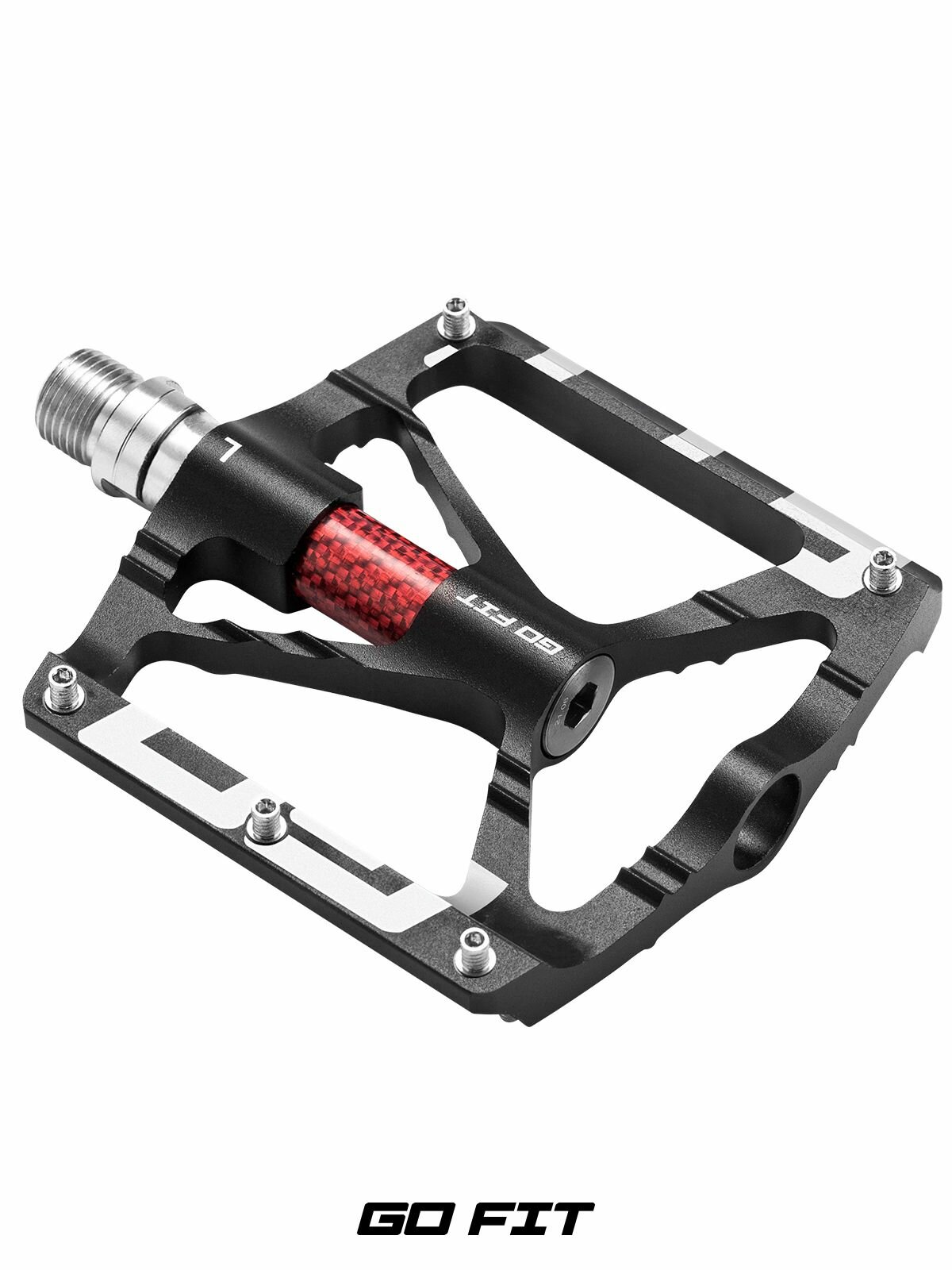 Педали для велосипеда GO FIT Active, высокопрочные, нейлоновые, стальной сердечник, на подшипниках, с шипами, 2 штуки, черный