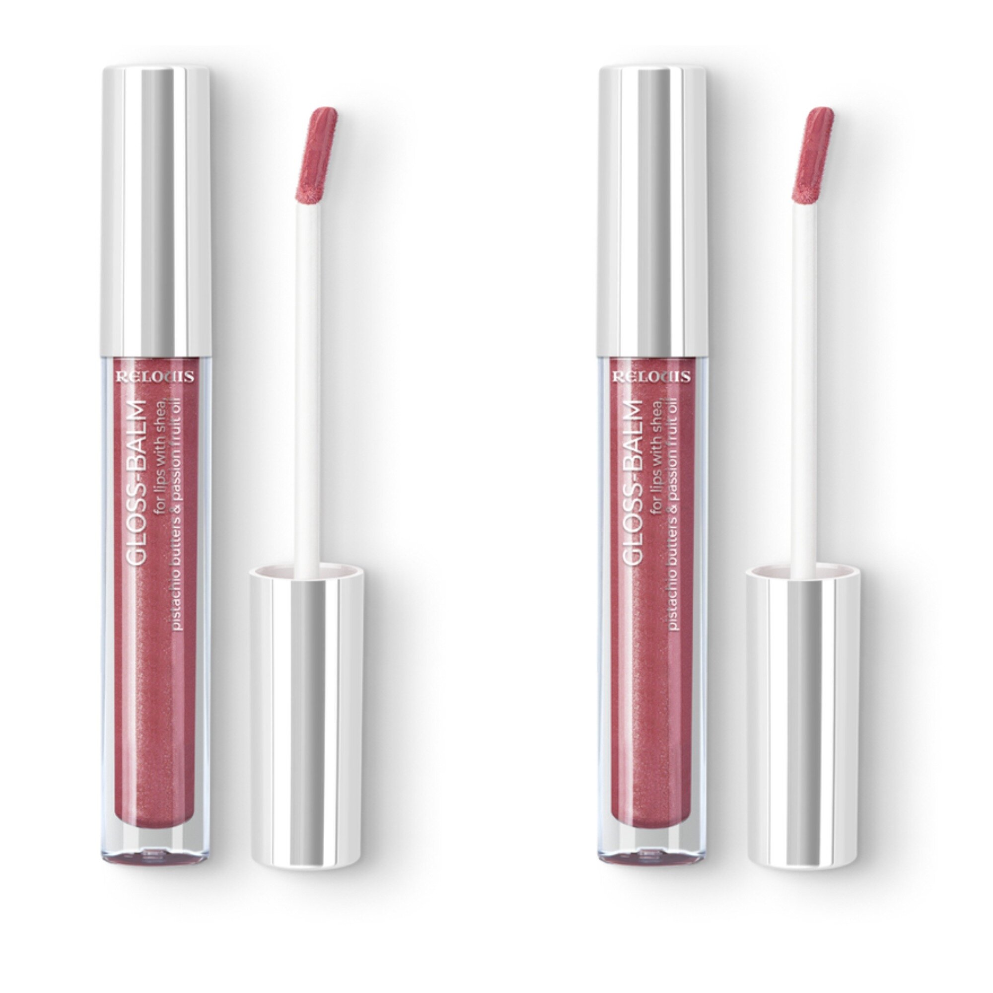 Блеск для губ Relouis, Gloss-Balm, с маслами ши, фисташки и маракуйи, влажный финиш, тон 12 Shiny Cherry, 5 мл, 2 шт