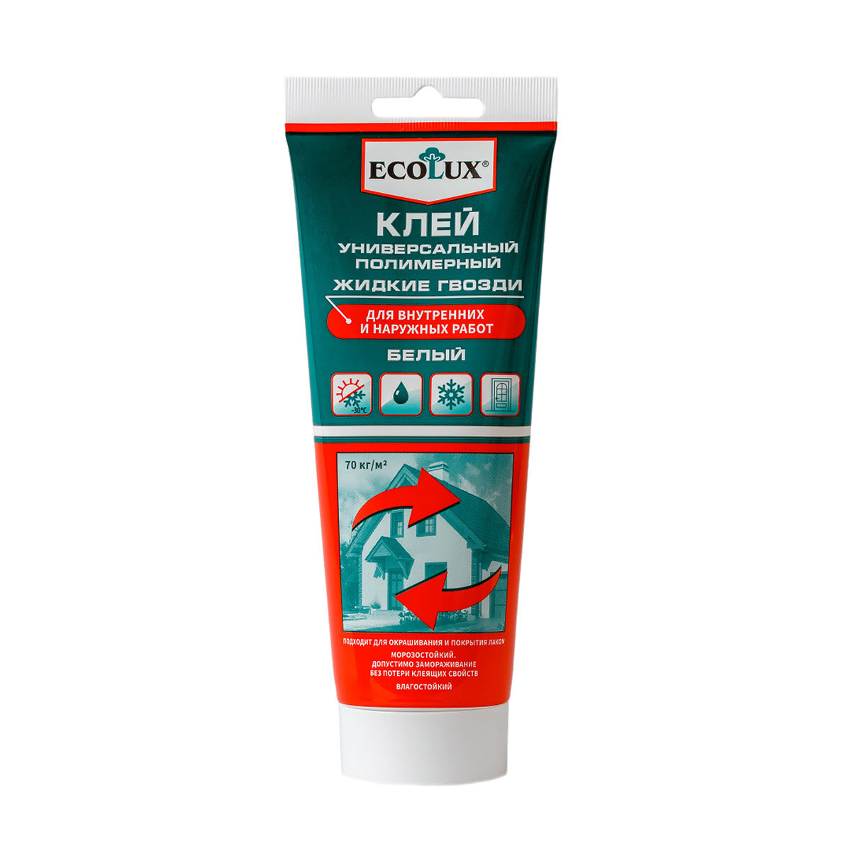 Клей универсальный полимерный Ecolux Жидкие Гвозди, морозостойкий, 200 мл, белый