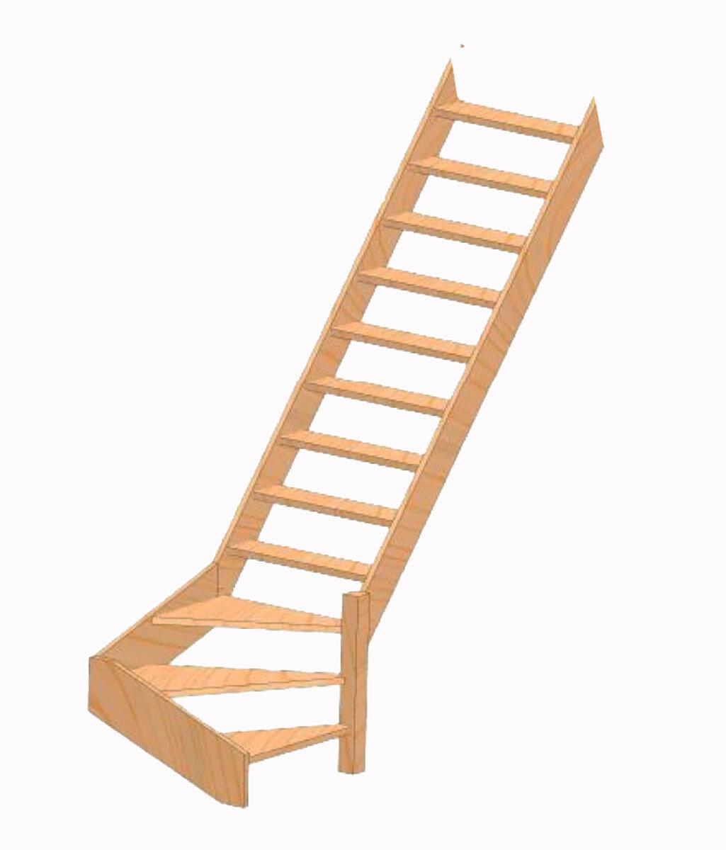 Лестница для дачи межэтажная Нормандия ЛМПО-12 Вишера левозаходная, поворот на 90°