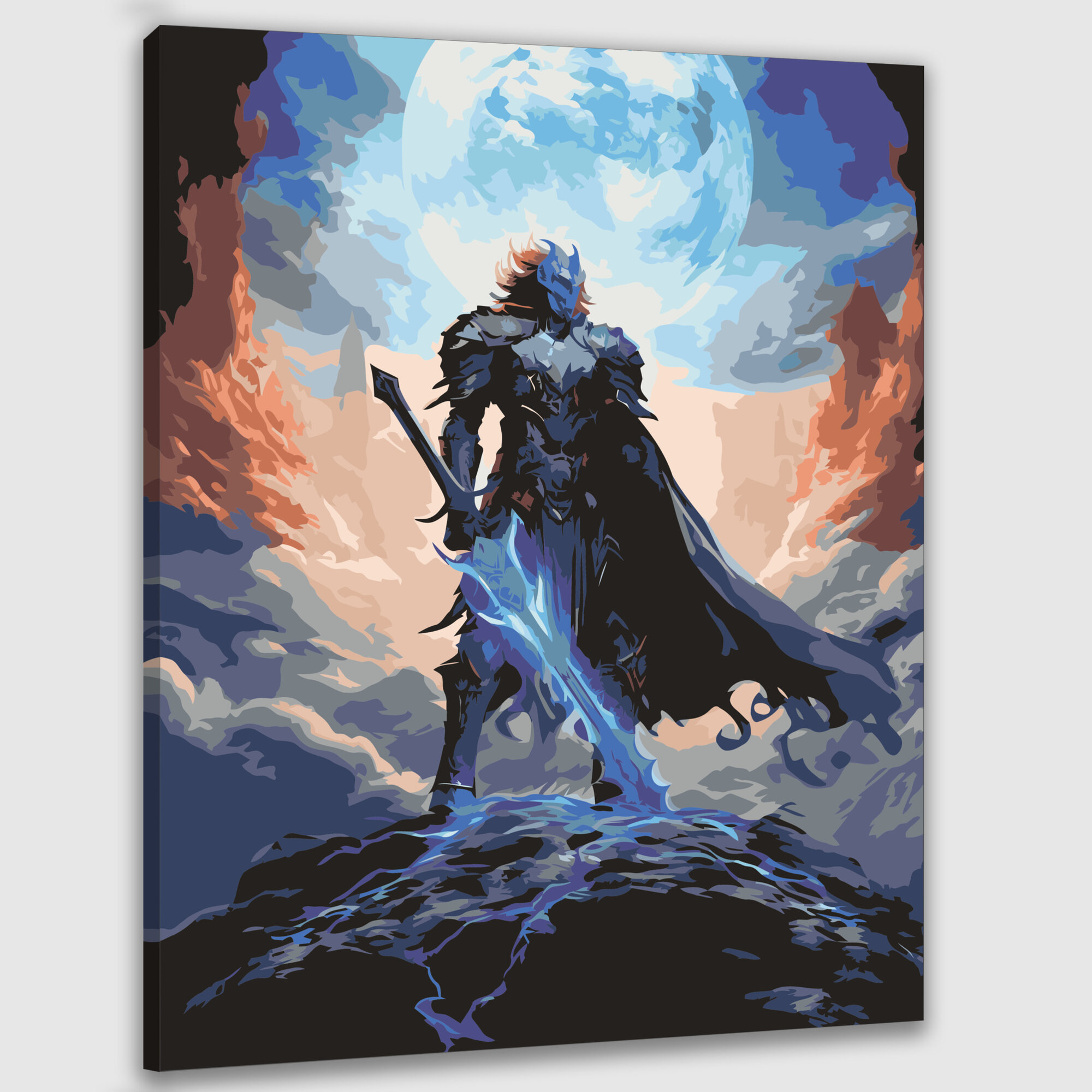 Картина по номерам 40x50 см, цифровая картина, мифический воин, легендарный меч Судьбы, гравировка, голубое свечение