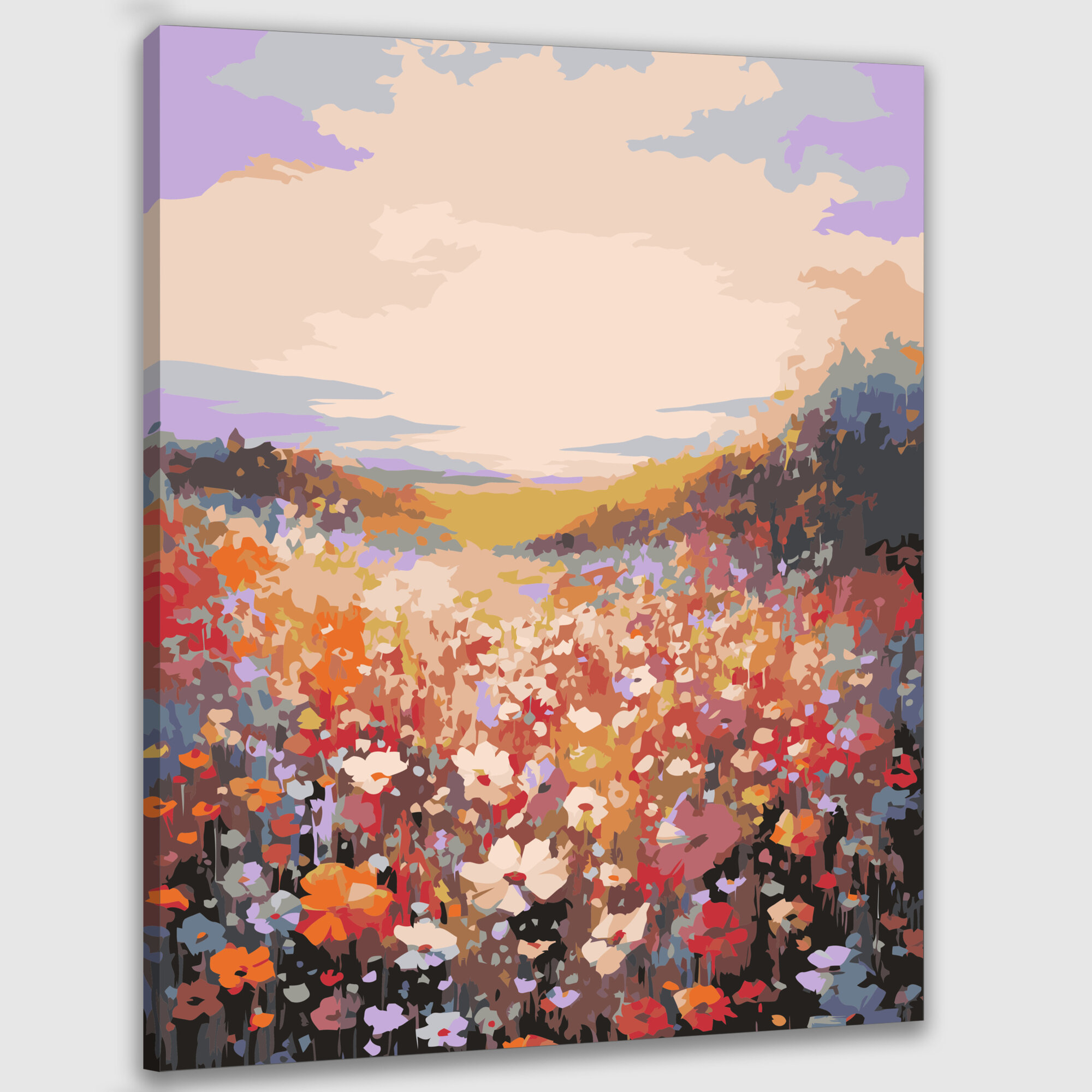 Картина по номерам 40x50 см, картина, масло, поле, цветы, цветущие, яркие, гармония, цветовая гамма, текстуры