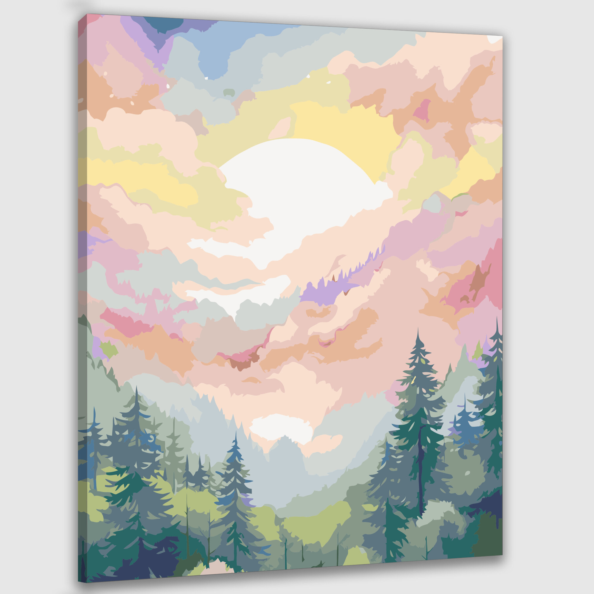 Картина по номерам 40x50 см, акварель, иллюстрация, горный пейзаж, радуга, спокойствие, счастье, безмятежность.