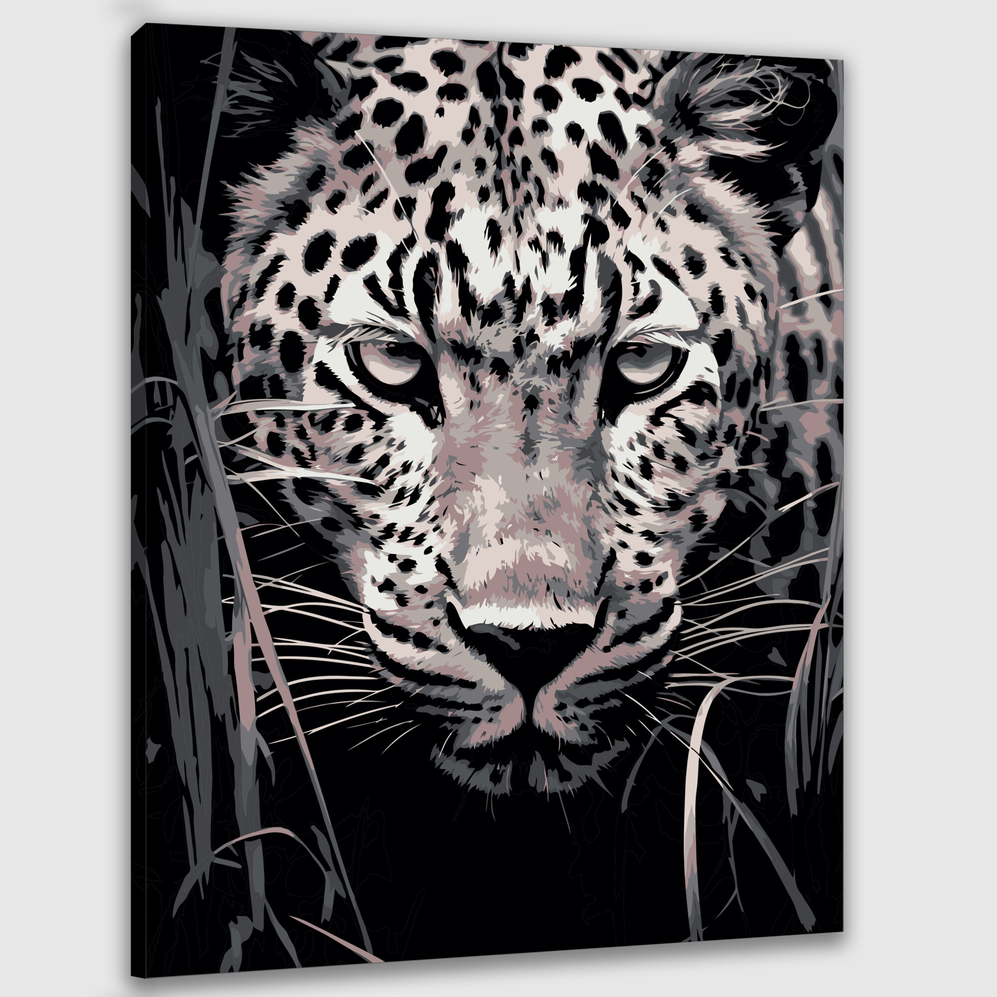 Картина по номерам 40x50 см, хищник, добыча, черно-белая фотография, напряженность, сосредоточенность, решительность