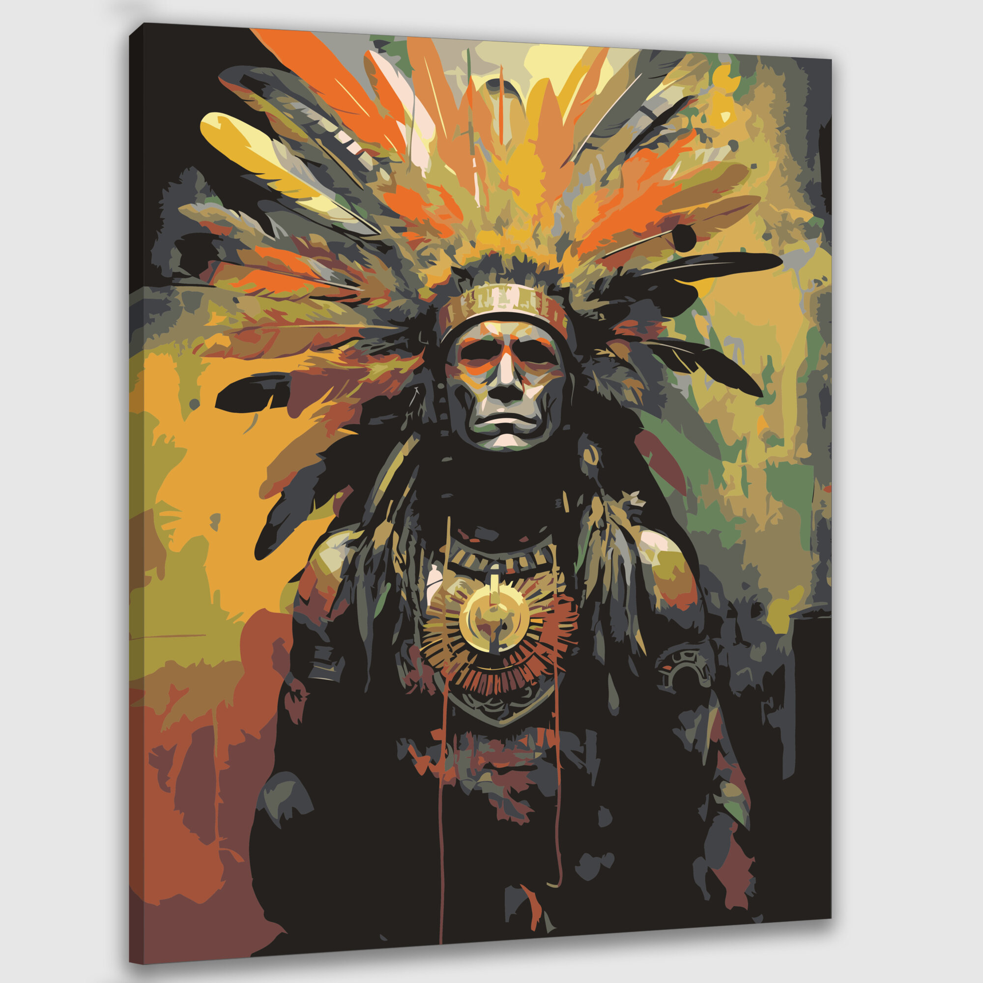 Картина по номерам 40x50 см, шаман, танец, энергия, духовное присутствие, акриловая краска, коллаж, яркие цвета