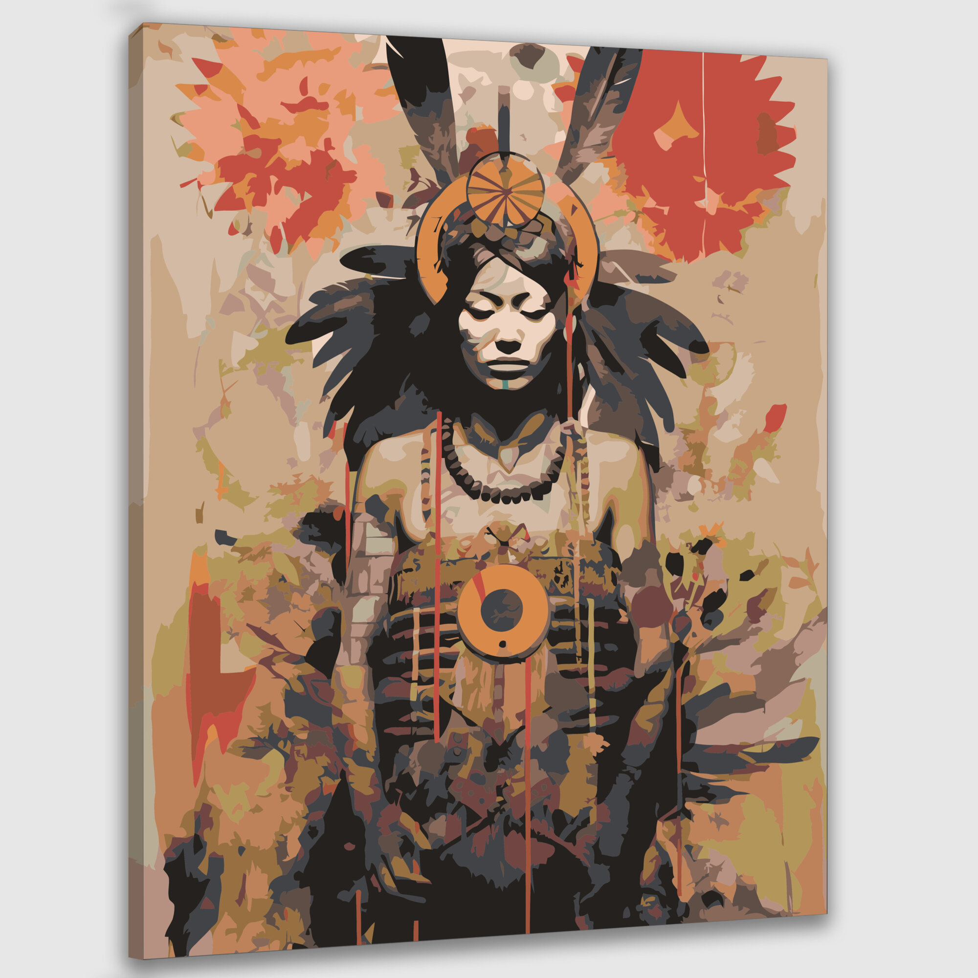 Картина по номерам 40x50 см, картина, шаман, ритуал, татуировки, украшения, мистический мир, текстуры, слои, коллаж