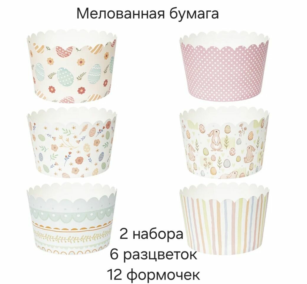 Формы для выпечки Кулича из мелованной бумаги ,(в наборе карточки12 шт )