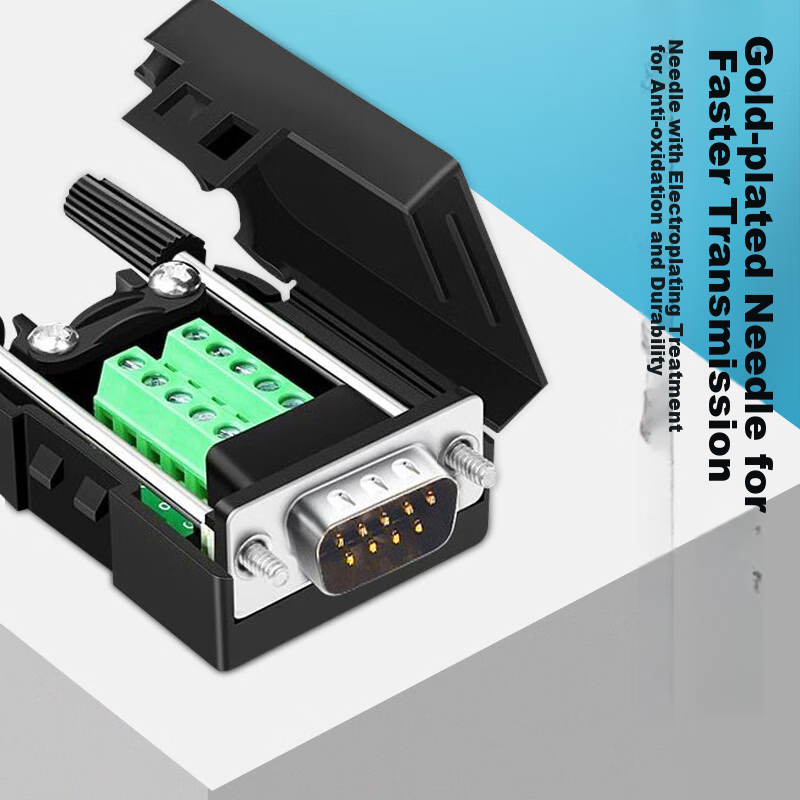 Yeren DB9 Black Solderless Connector, Upgraded 2-Row 9-Pin, RS232/485 Plug, Male Black Rubber Screw Rod [Slim Version] with Screwdriver, 5-Pack, CKX21B