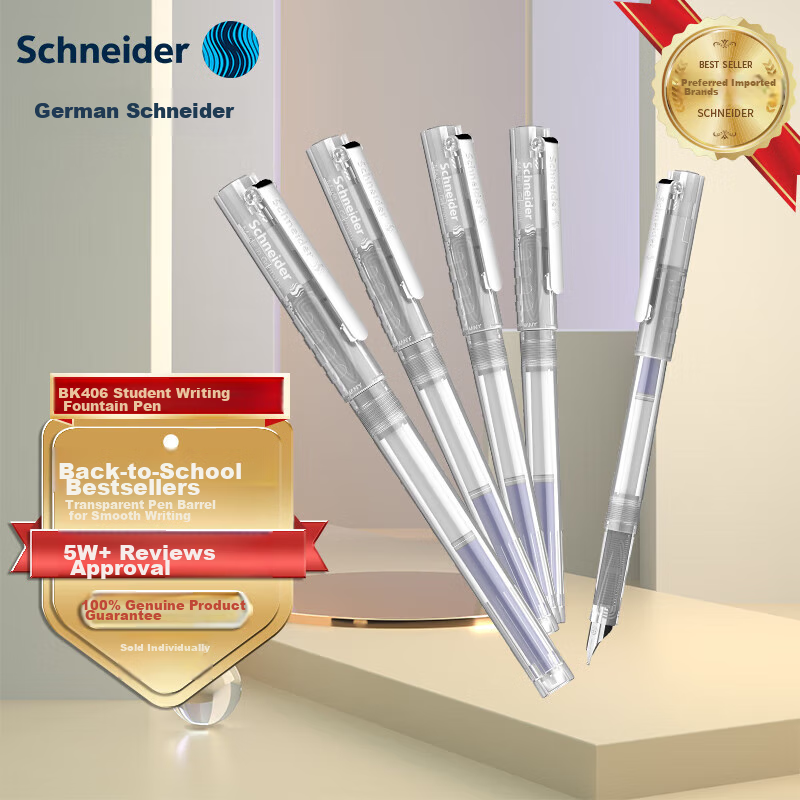 Schneider Fountain Pen for Students And Adults, Handwriting Practice Pen for Boys And Girls in Grades 3-4, Office Use Signature Pen, German Imported Ink Pen, EF Nib BK406-Transparent Color 161825H