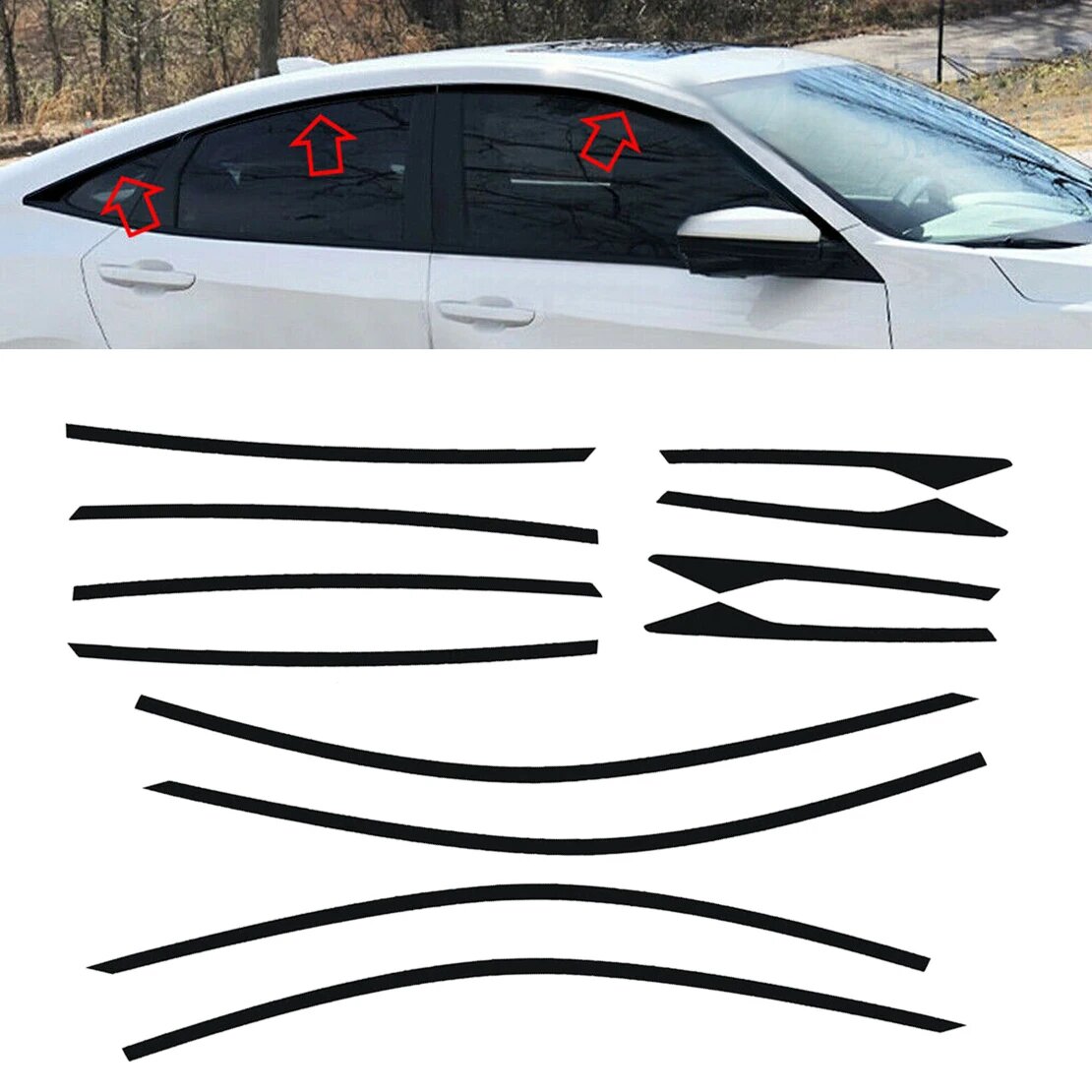 12 шт. автомобильная хромированная виниловая затемняющая накладка на окно, подходит для Honda Civic Sedan 2016 2017 2018 2019 2020