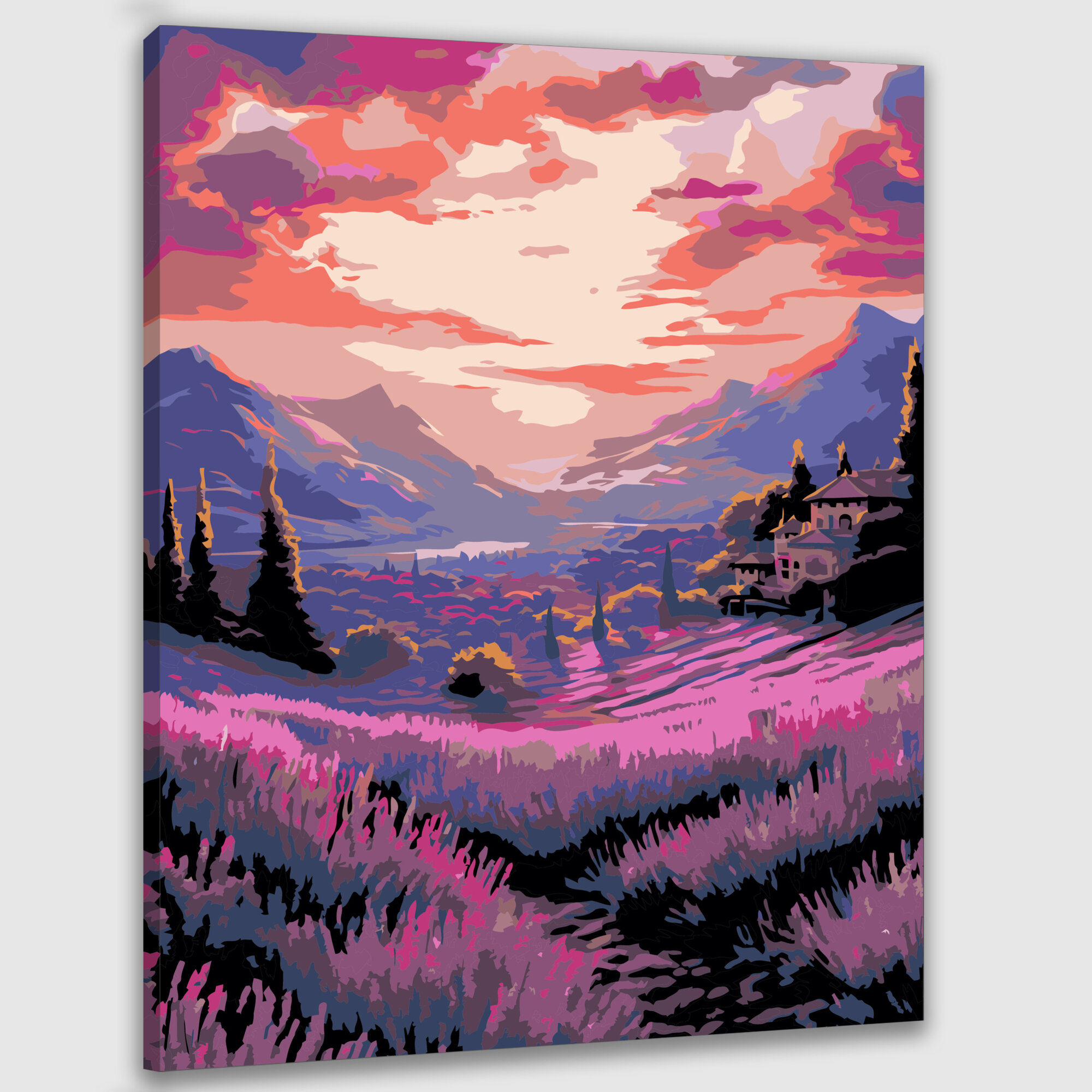 Картина по номерам 40x50 см, фотография, живописное поле, лаванда, полный цвет, фиолетовые оттенки, пышная зелень