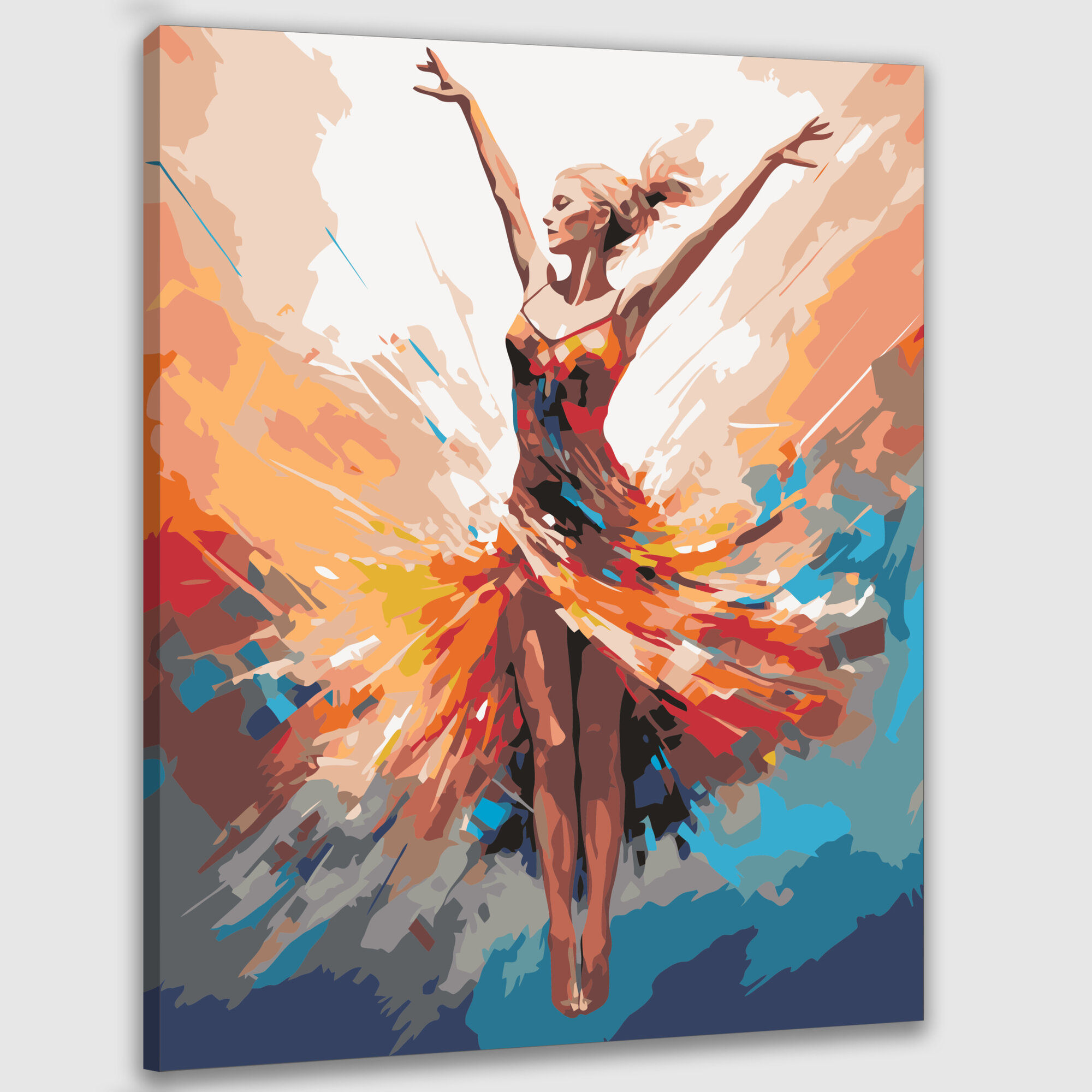 Картина по номерам 40x50 см, танцовщица, балет, прыжок, руки, носки, цвета, абстракция, вдохновение