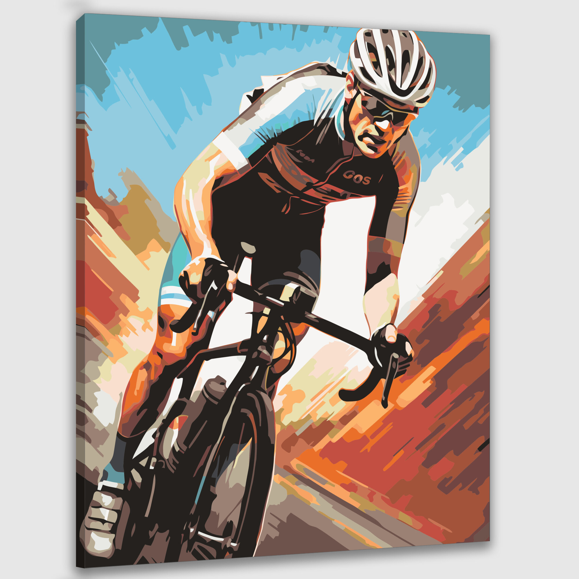 Картина по номерам 40x50 см, велосипедист, горная дорога, скорость, спорт, фотография, мчащийся, поворот, волосы, ветер