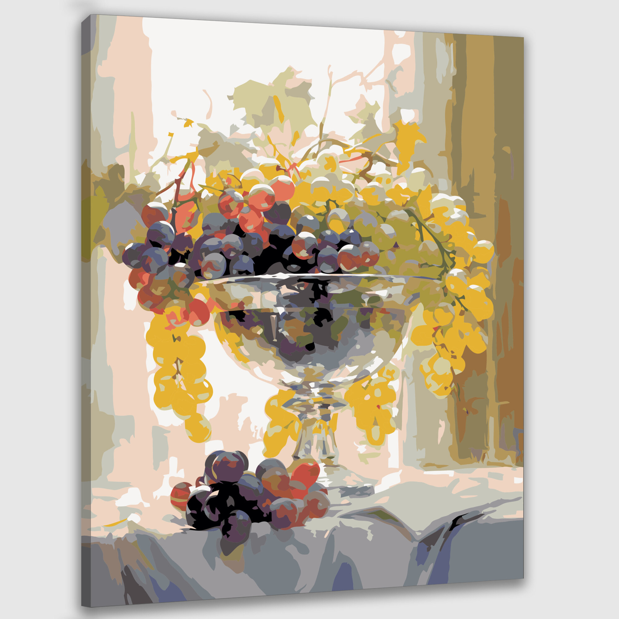 Картина по номерам 40x50 см, импрессионистическая карт, масло, натюрморт, гроздь винограда, стеклянная ваза