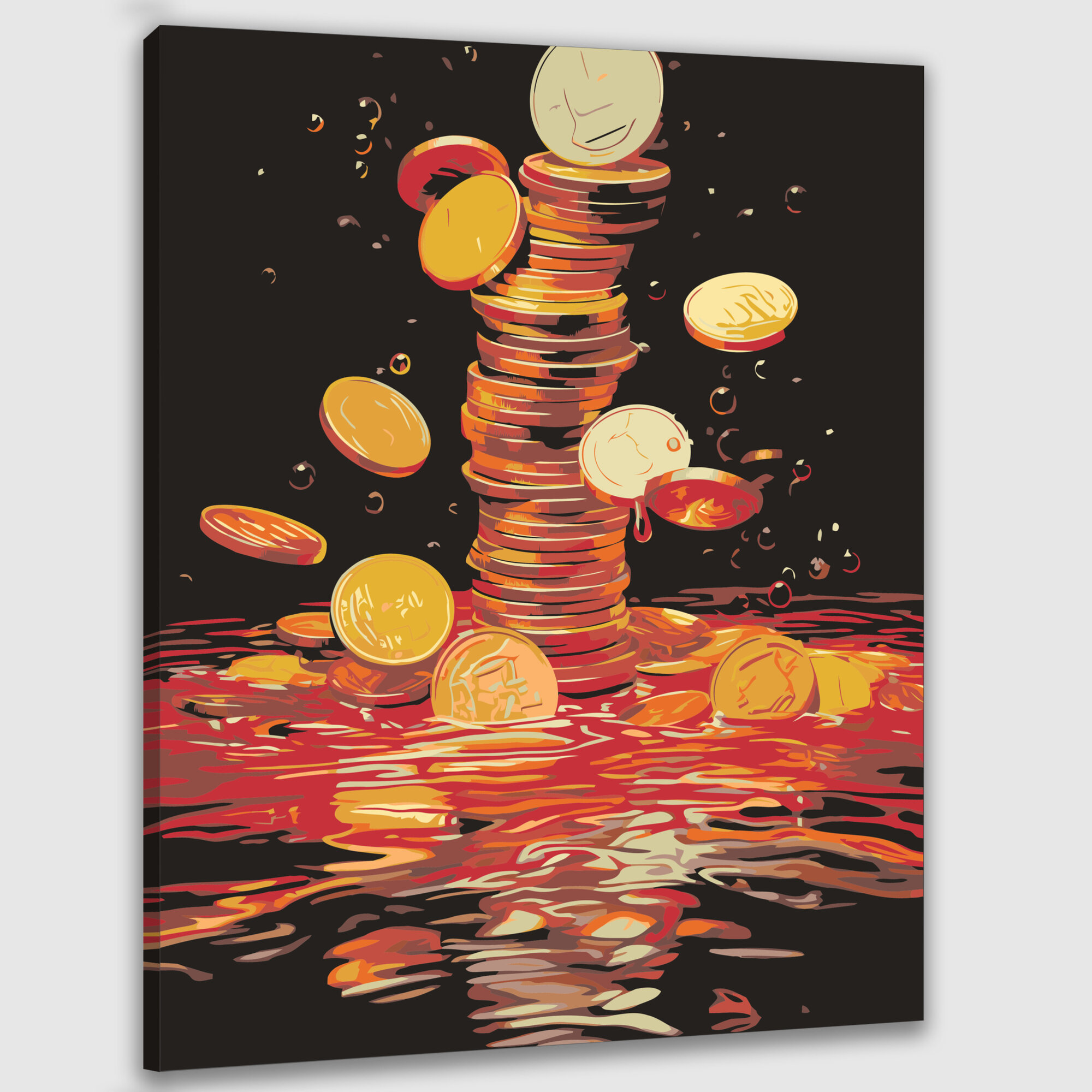 Картина по номерам 40x50 см, картина, масло, рублевые монеты, движение, скольжение, вращение, отражающая поверхность