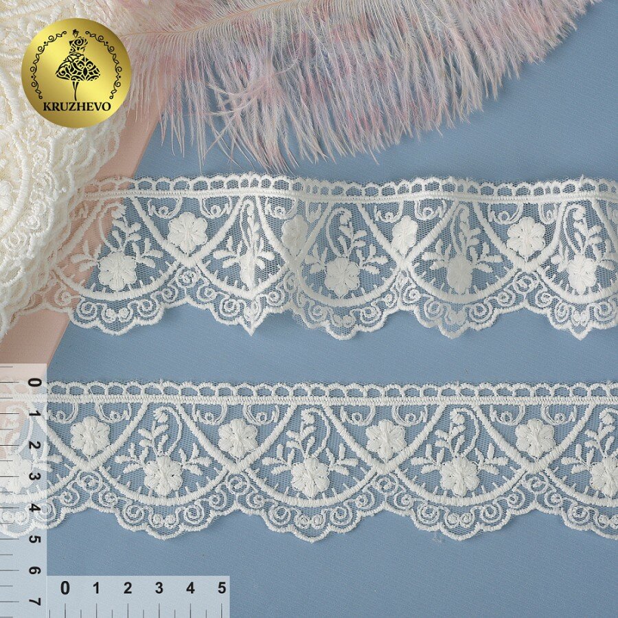 Кружево на сетке KRUZHEVO TR.16G1260F шир.50мм цв. молочный, уп.9м