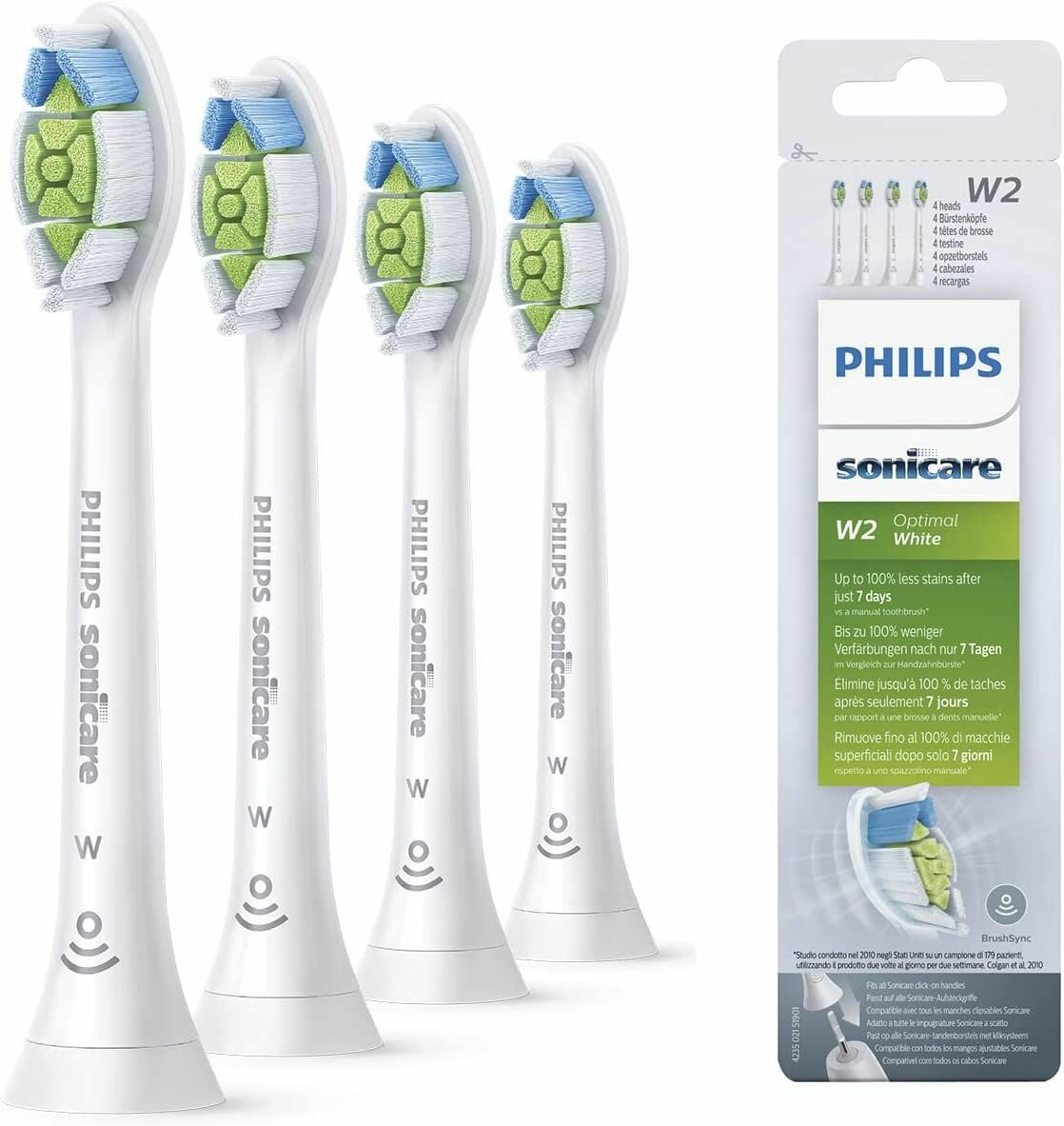 Насадки для зубной щетки Philips Sonicare W2 Optimal White HX6064/10 для осветления зубной эмали, 4 штуки