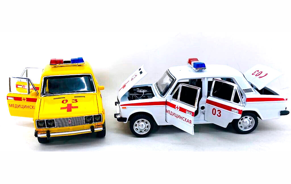 Машина "Жигули ВАЗ-2106 скорая помощь" DIE-CAST 1:24 металлическая 18х7х6 см.