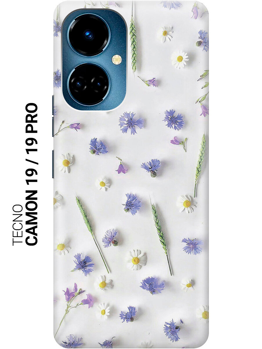 Силиконовый чехол на Tecno Camon 19 / 19 Pro / Техно Камон 19 / 19 Про с рисунком "Ромашки и колоски"