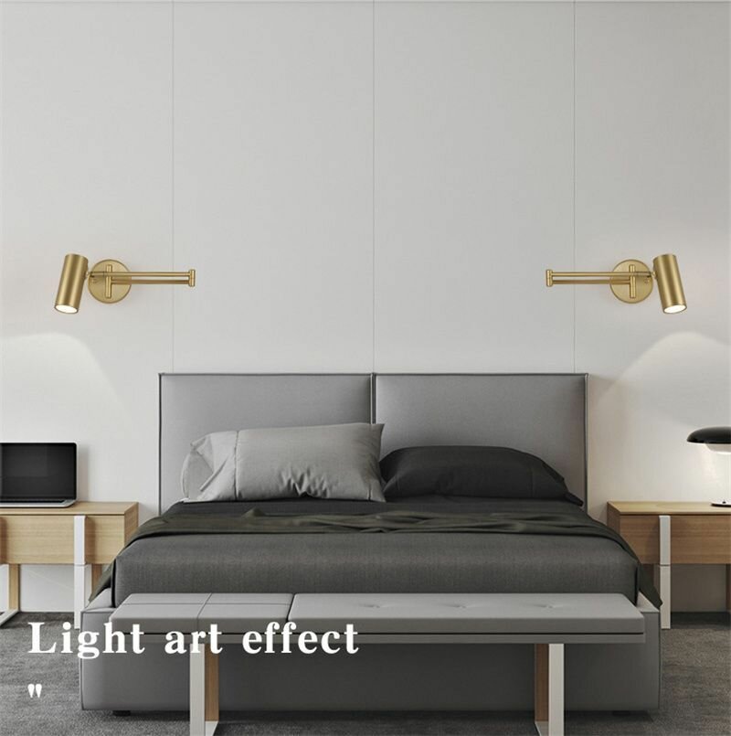LGTEE Современные светодиодные настенные светильники с регулируемым поворотом на длинной ручке для домашнего декора прикроватной тумбочки в спальне, золотое бра