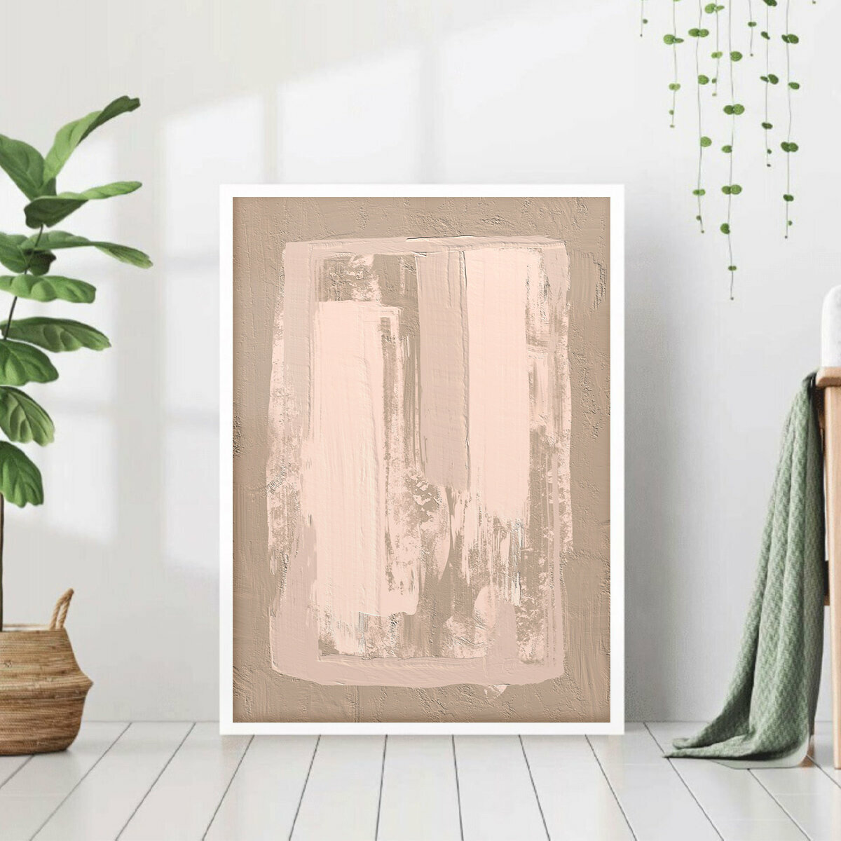 Постер "Абстракция бежевые разводы" 40х50 в белой рамке для интерьера на стену