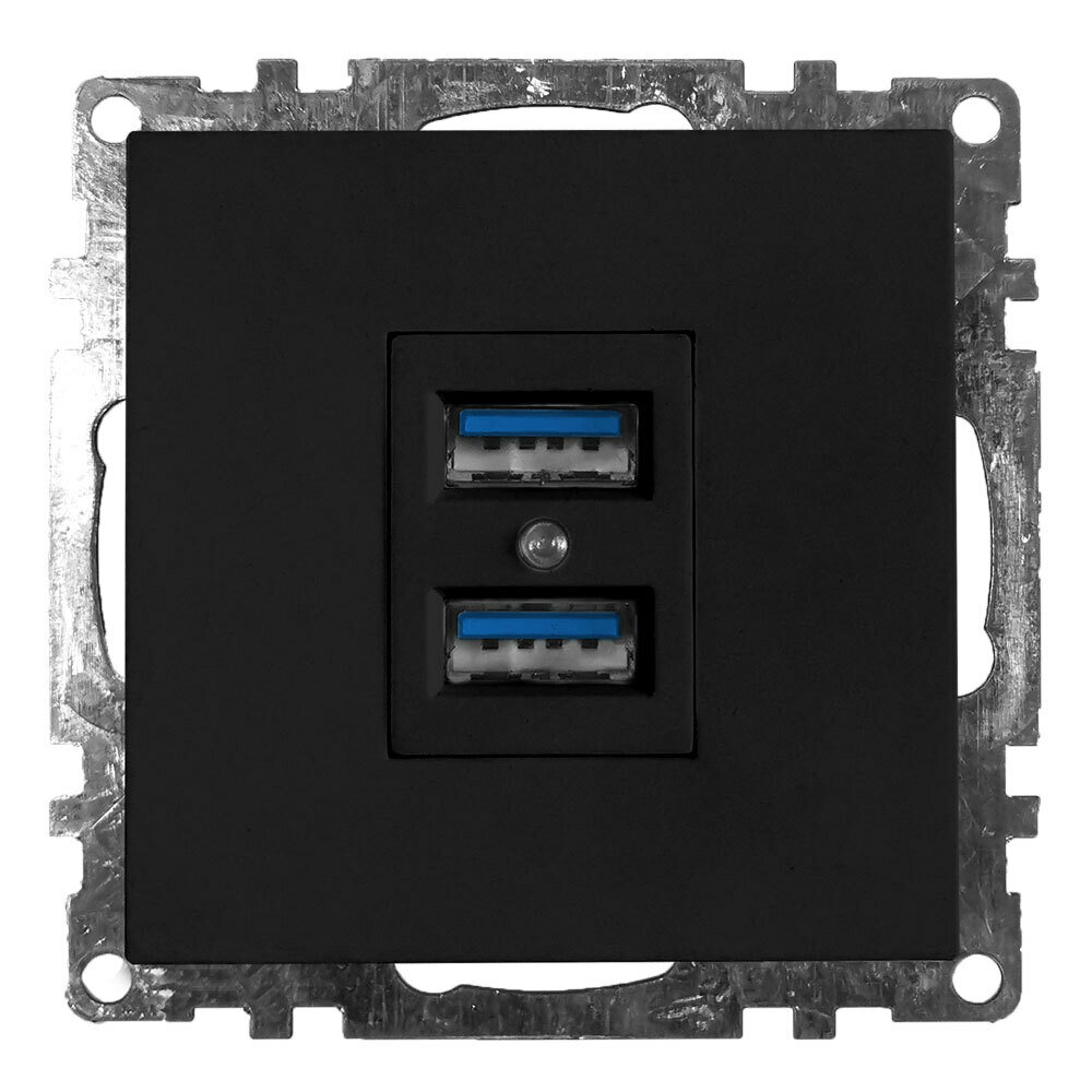 Розетка USB 2-местная (механизм), STEKKER GLS10-7115-05, 250B, 2,4А, серия Катрин, черный 39616