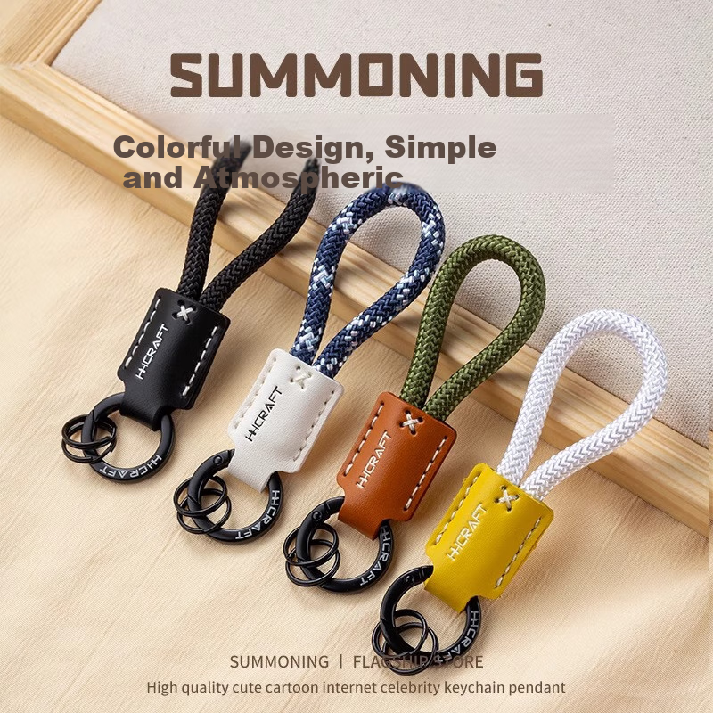 Dijialun Genuine Leather Braided Keychain High Quality Car Key Ring for Men and Women Handbag Pendant Black