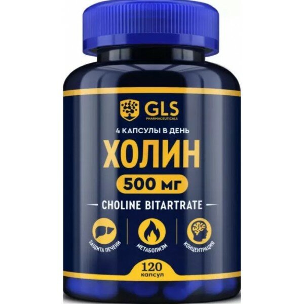 Холин GLS, для мозга, концентрация внимания, капсулы, 500мг, 120шт