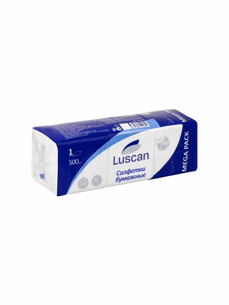 Luscan Салфетки бумажные Megapack 1 сл, 24х24 см, белые, 500 шт