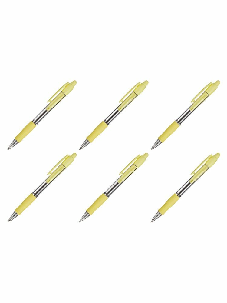 Pilot Автоматическая шариковая ручка Super grip желтый корпус, синяя, 0,22 мм, 6 шт
