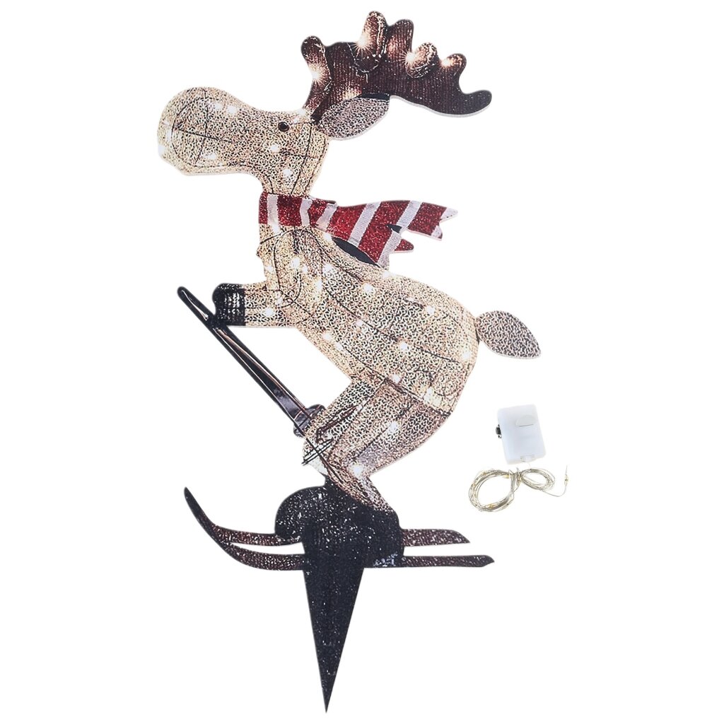 Садовый рождественский светящийся олень, катающийся на лыжах олень