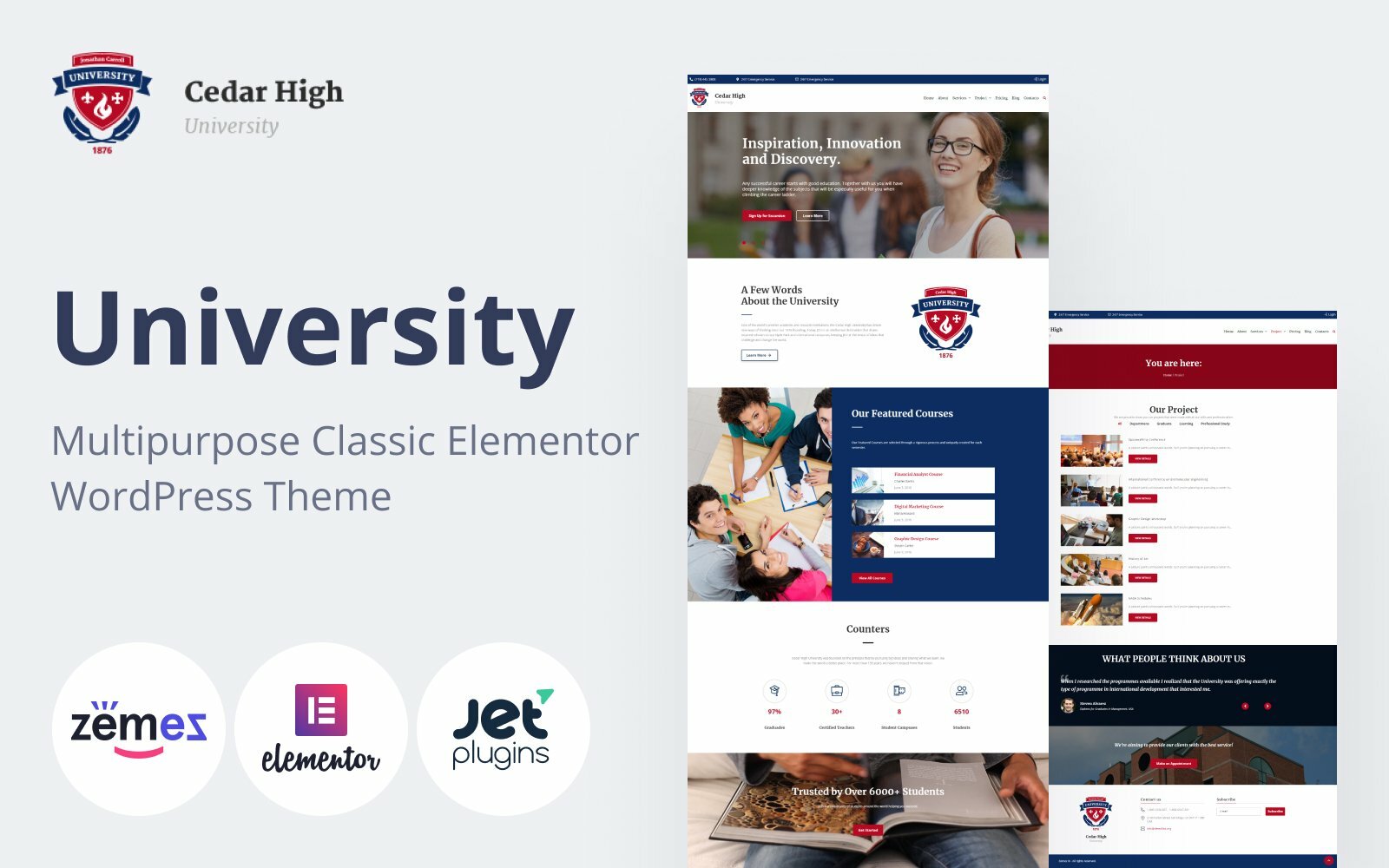Подарочный сертификат на Шаблон для сайта Вордпресс с демоконтентом Cedar High - University Multipurpose Classic Elementor WordPress Theme