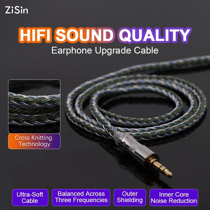 ZiSin 25 16-ядерный кабель для наушников 3.5mm, QDC