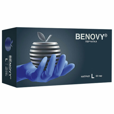 Перчатки нитриловые смотровые 50 пар (100 шт.), размер L (большой), сиреневые, BENOVY MultiColor, ЧЗ
