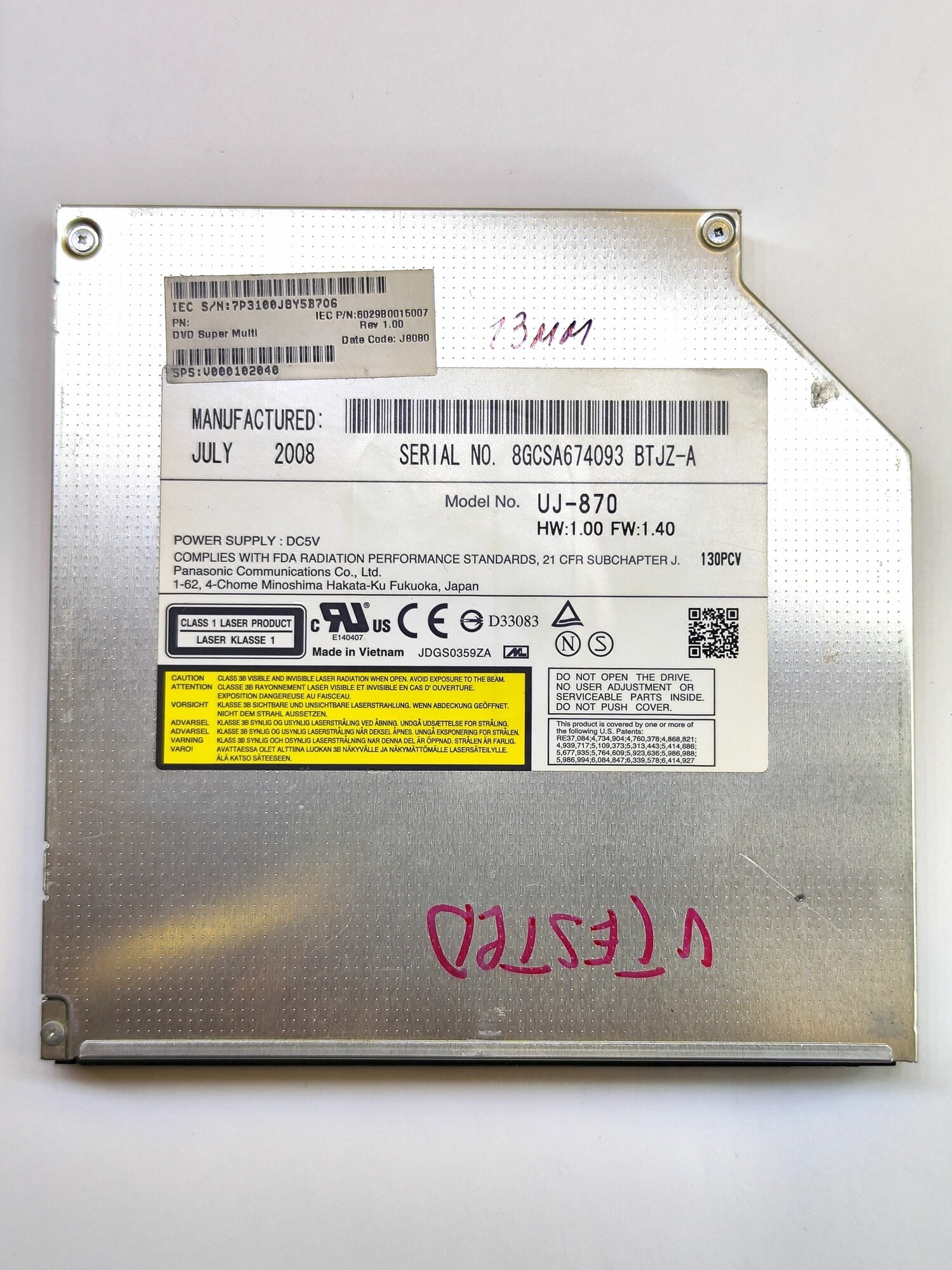 DVD привод для ноутбука внутренний Super Multi DVD uj-870 12.7мм оптический привод