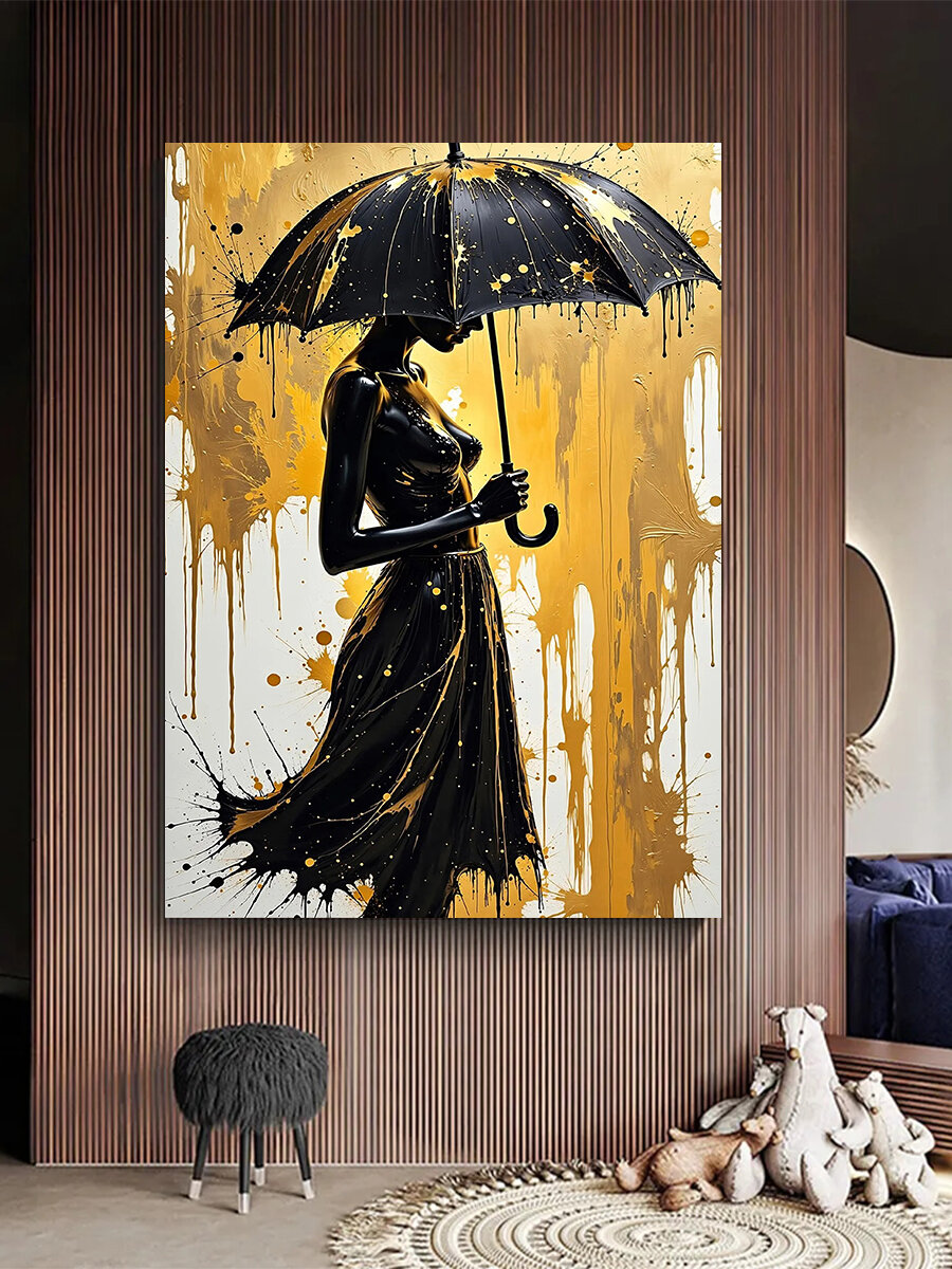 Картина на стену для интерьера - "Абстракция девушка с зонтом" , 20х30 см.