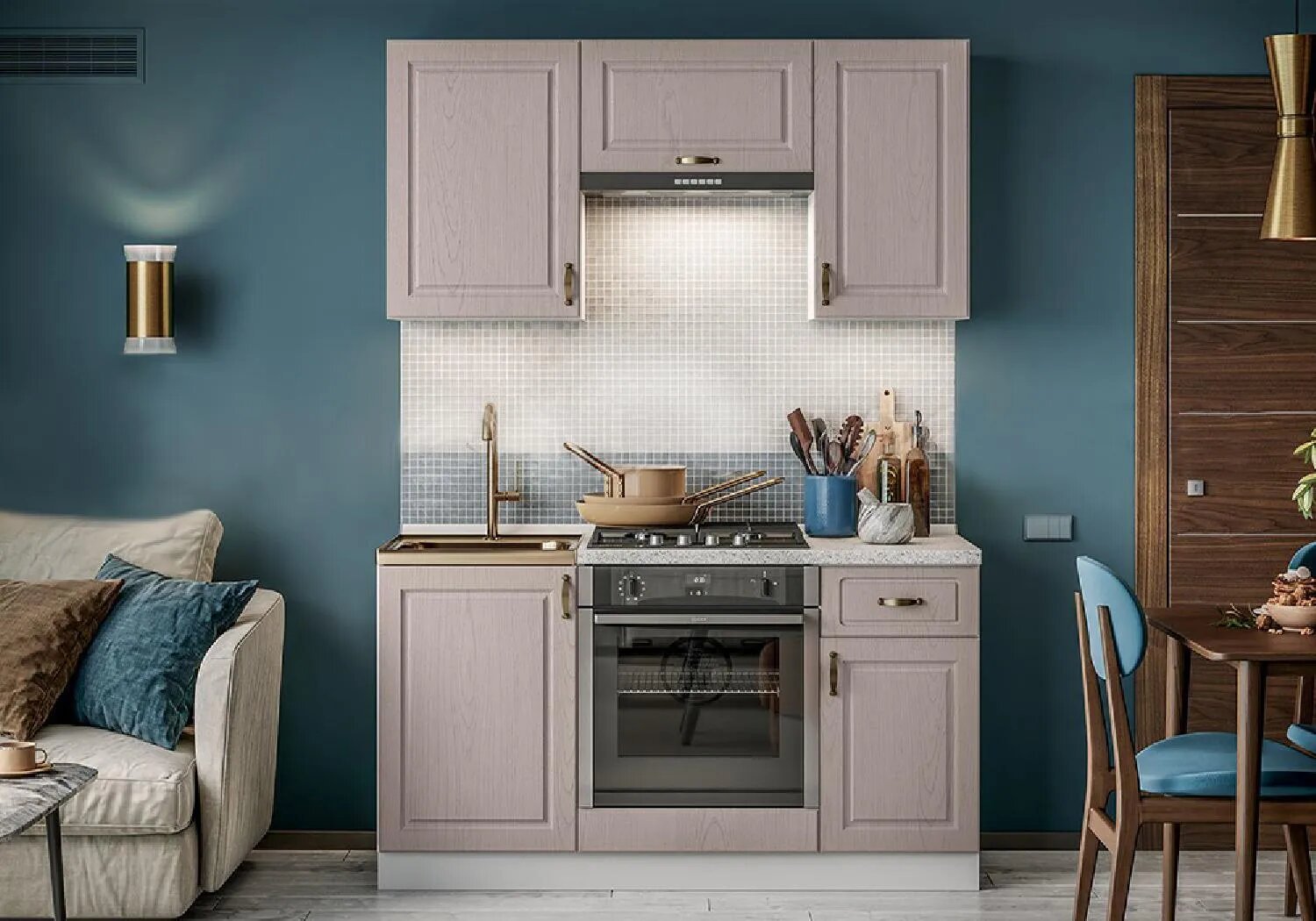 Кухня 150см прямая Миф Констанция 1,5м (490) Компановка №6 мускат/ столешница антарес