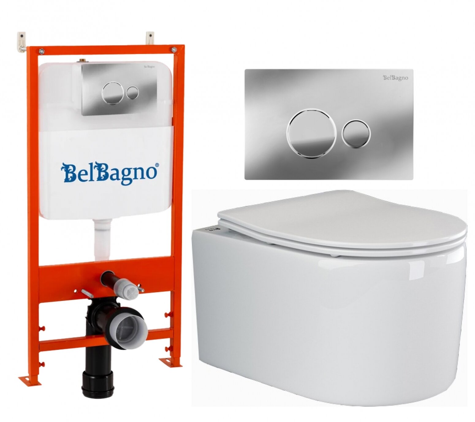 Комплект 3 в 1 инсталляция BelBagno BB026/BB081CR + Унитаз подвесной Ceramica Nova Moments CN3003 + кнопка хром глянцевая