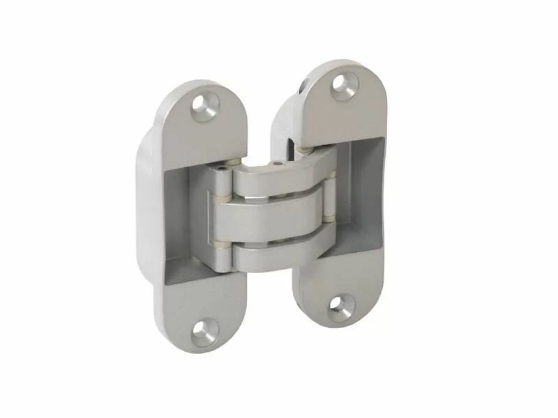 Петля скрытая, универсальная, нерегулируемая, 90x30 мм, 40 кг, цамак, серебро матовое