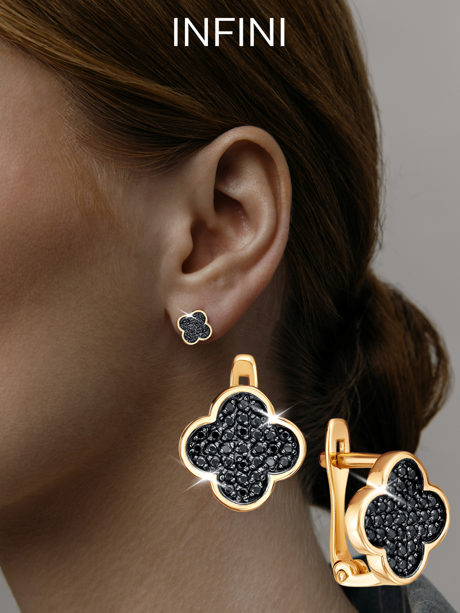 Серьги, красное золото, 585 проба, родирование, фианит