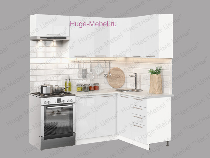 Угловая кухня 140х200 "Ксения белый глянец" Huge Mebel . Ширина 2000. Кухонные гарнитуры
