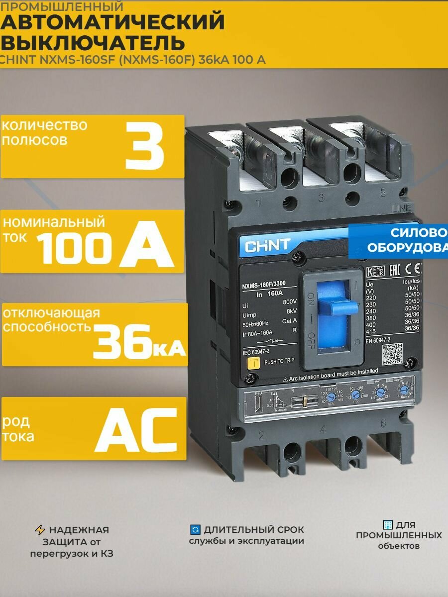 Автоматический выключатель CHINT NXMS-160SF (NXMS-160F) 36kA 100 А